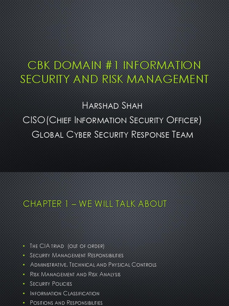 CBK Domain 1 Is and Risk Management | PDF | Information Security | Risk Management