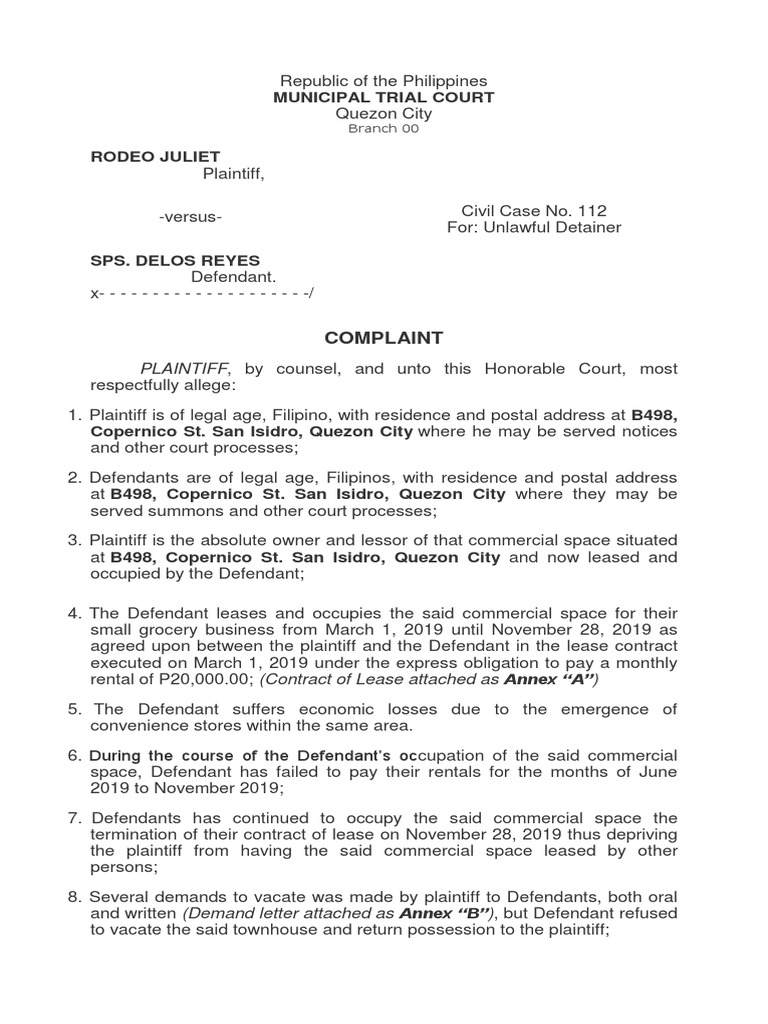 Ejectment Complaint - Legal Forms | PDF | Lease | Lawsuit