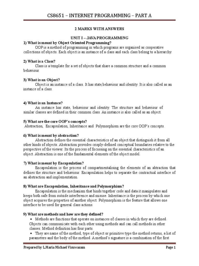 CS8651 - Ip - 2 Marks With Answers | PDF | Inheritance (Object Oriented Programming) | Class ...