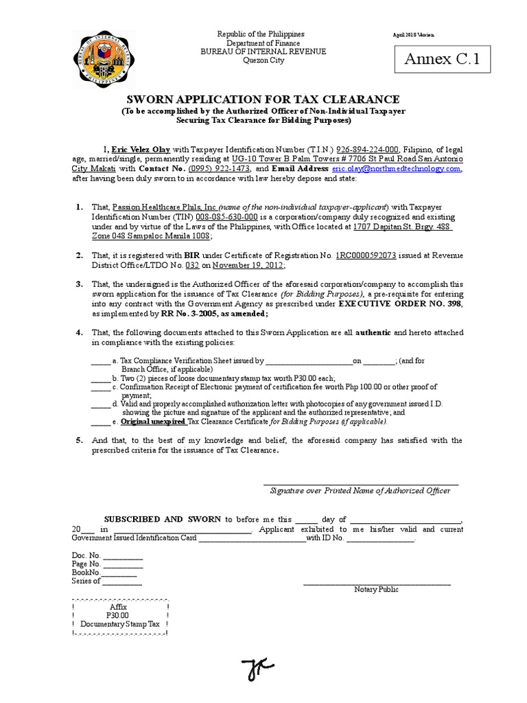 Annex C.1 | PDF | Identity Document | Government Information