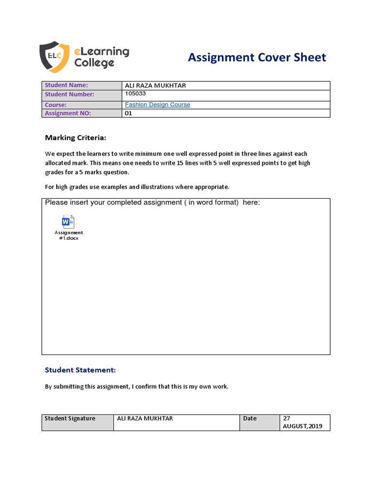 ELC - Assignment Cover Sheet | PDF | Career & Growth