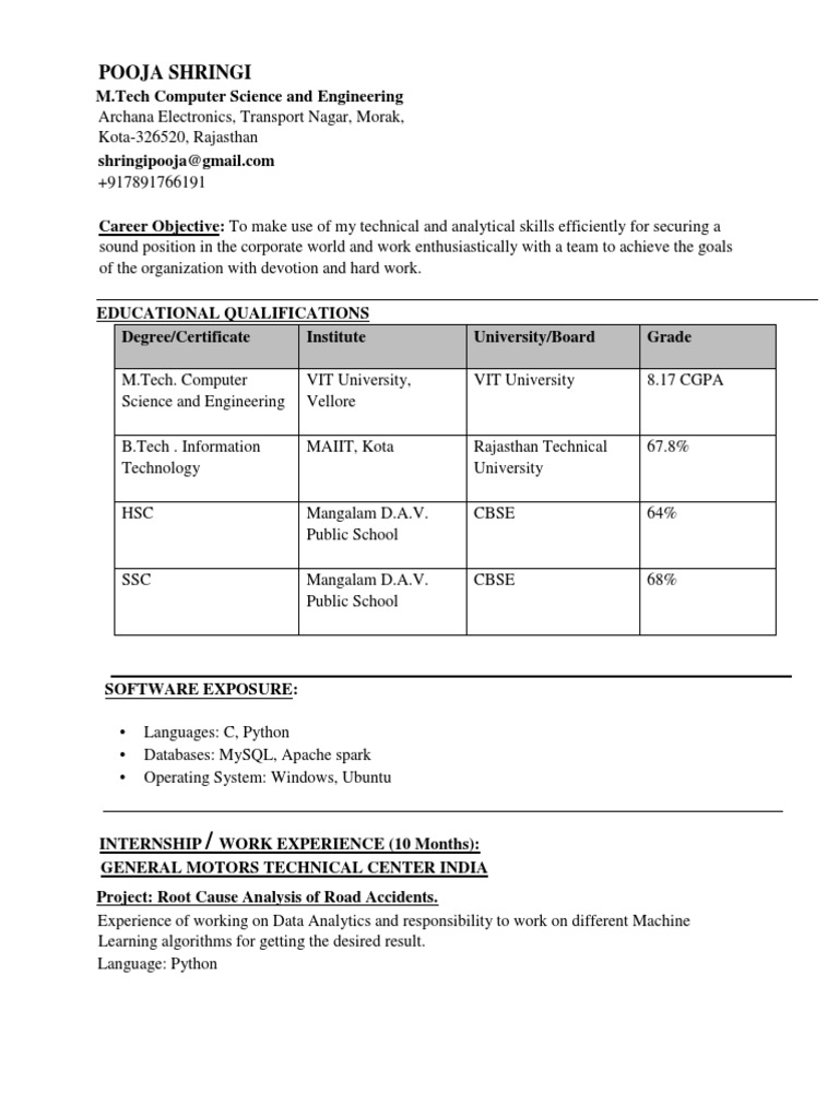 Pooja Resume | PDF | Cluster Analysis | Machine Learning