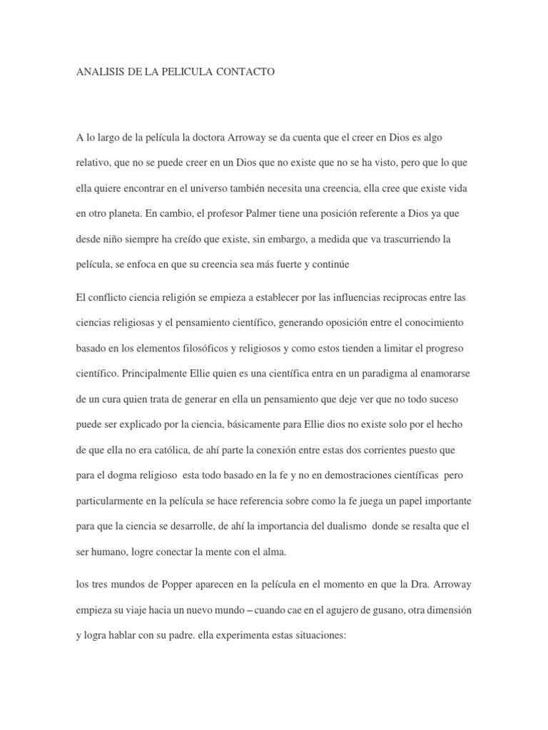 Analisis de La Pelicula Contacto | PDF | Karl Popper | Conocimiento