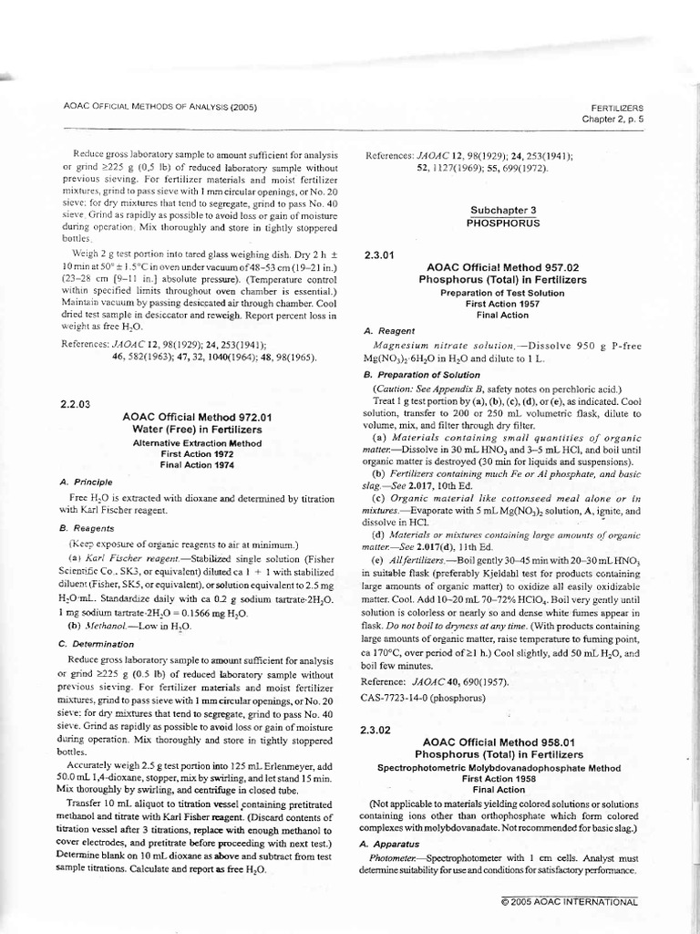 AOAC Official Methods of Analysis for Phosphorus in Fertilizers | PDF ...