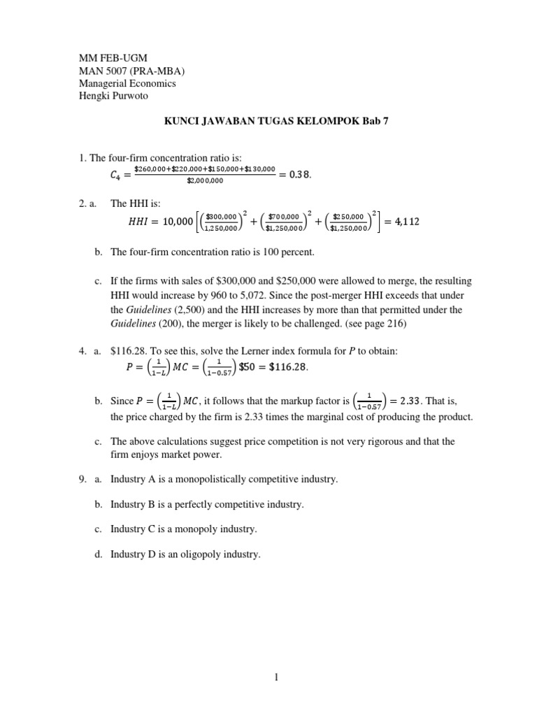 Key Answer of Exercises Chapter 7 - Managerial Economics | PDF ...