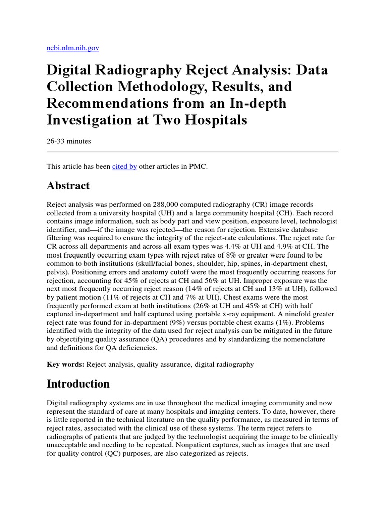 Jurnal JKMR Digital Analisis Reject | PDF | Quality Assurance | Radiography
