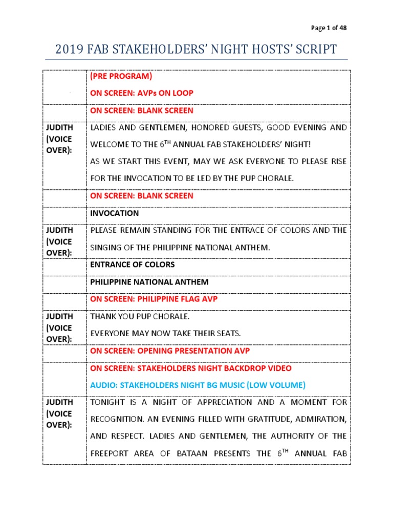 2019 Stakeholders Night Script (5TH Draft) | PDF | Mediation | Government