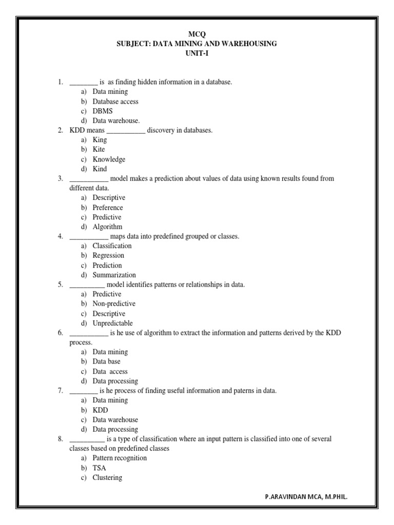MCQ | PDF | Cluster Analysis | Data Mining
