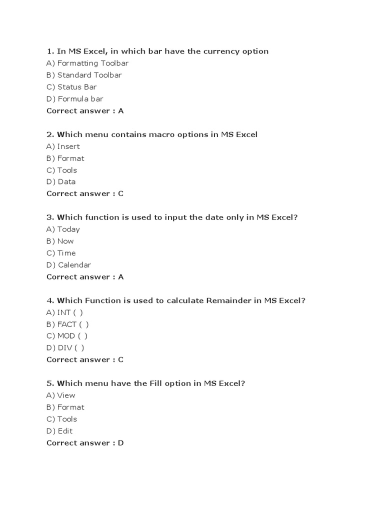 MCQs | PDF | Microsoft Excel | Spreadsheet