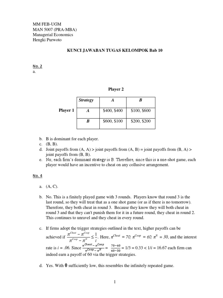 Key Answer of Exercises Chapter 10 - Managerial Economics | PDF