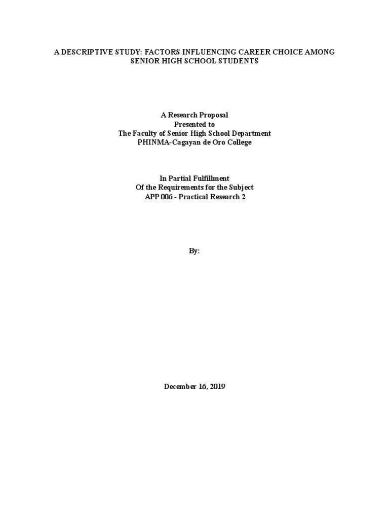 Factors Influencing Senior High Students' Career Choices | PDF | Survey ...