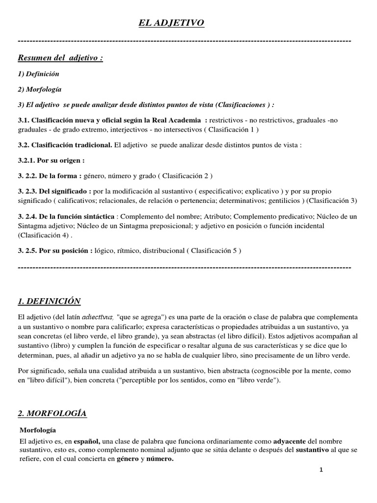 Guía Completa del Adjetivo | PDF | Adjetivo | Género gramatical