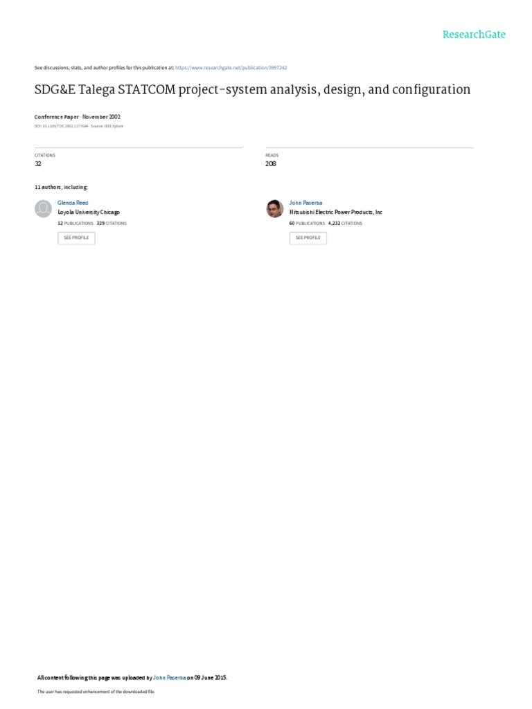 SDG E Talega STATCOM Project System Analysis Design and Configuration ...