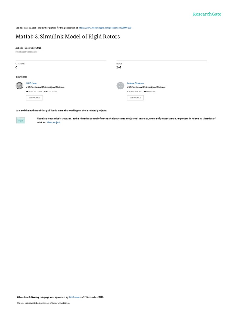 Matlab Simulink Model of Rigid Rotors | PDF | Rotation Around A Fixed ...