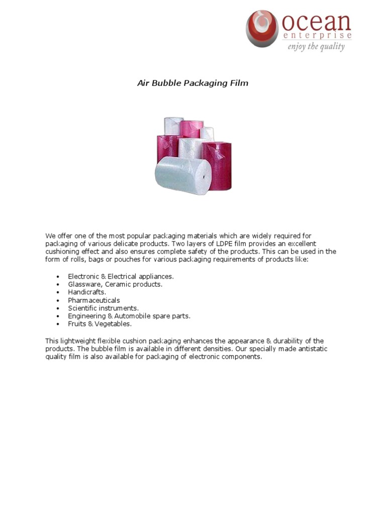 TDS - Air Bubble Sheet | PDF | Packaging And Labeling | Materials