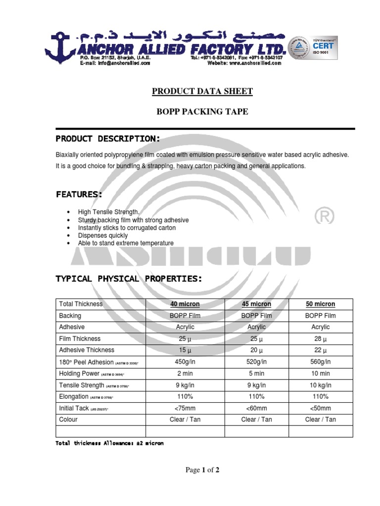 Bopp Tape | PDF | Adhesive | Materials