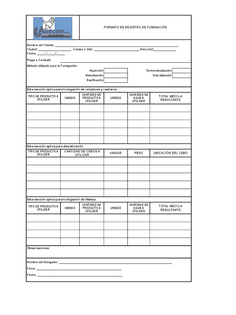 Formato de Registro de Fumigación | PDF