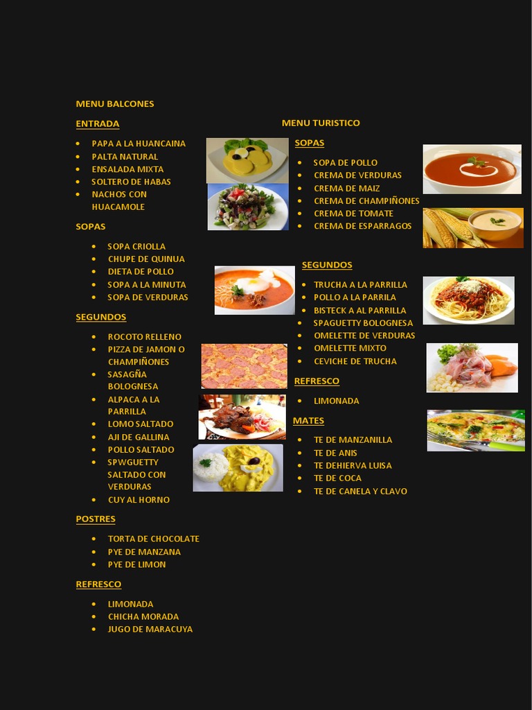 MENU BALCONES Dennis Mandura | PDF | Comida y bebida | Cocina ...