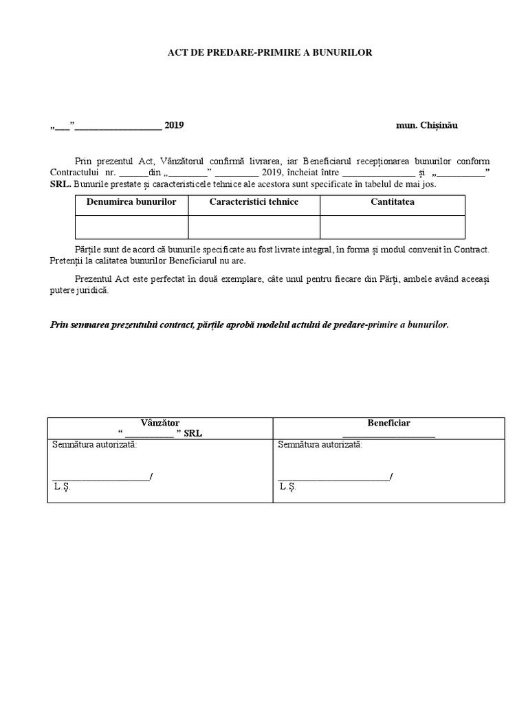 Act de Predare Primire Bunuri | PDF