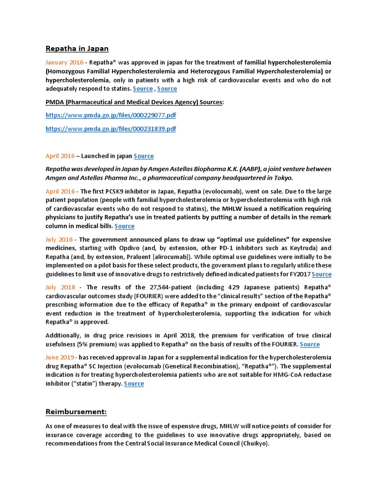 Repatha in Japan | Download Free PDF | Statin | Hypercholesterolemia