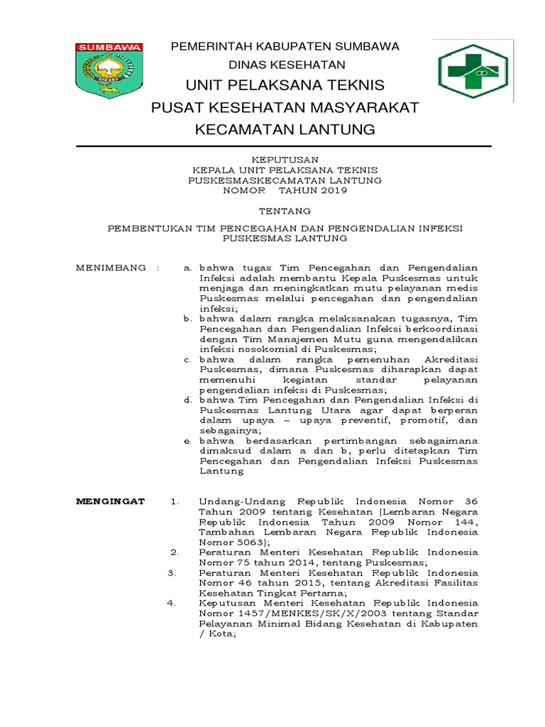 Sk Pembentukan Tim Ppi Puskesmas Pdf