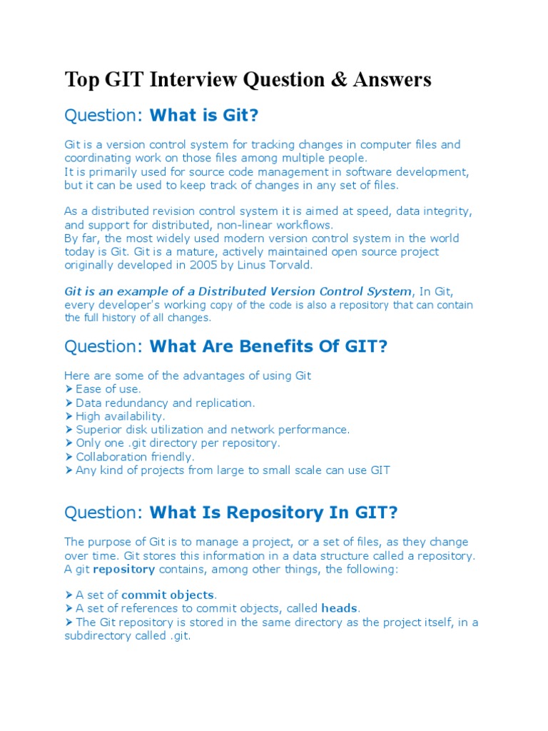 Top GIT Interview Question | PDF | Version Control | Computer Data