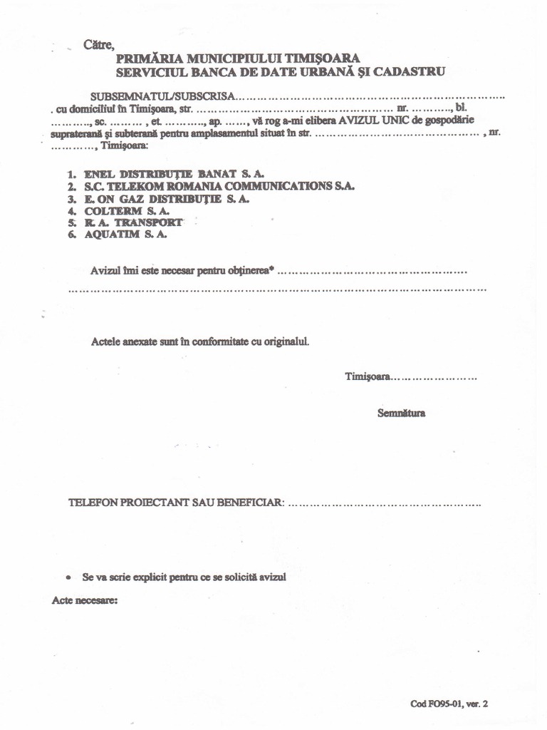 Cerere Aviz Unic Timisoara | PDF