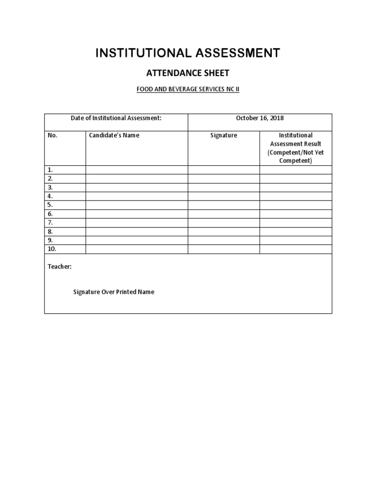 Assessment Attendance: F&B Services | PDF