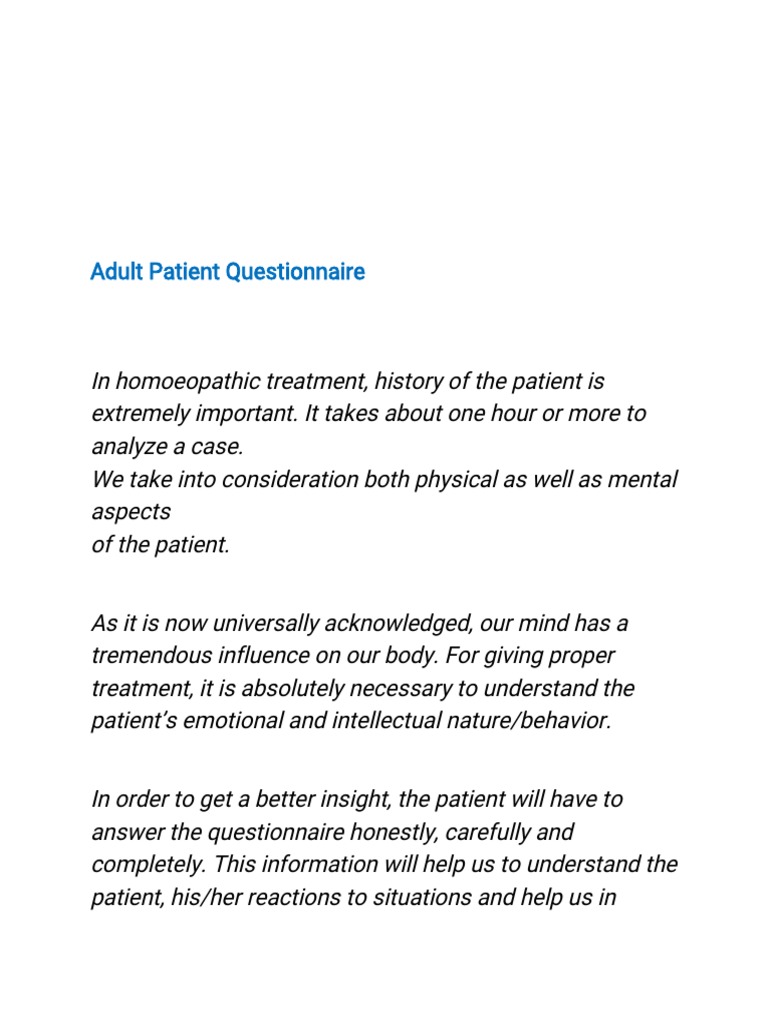 Understanding the Mind and Soul: An In-Depth Patient Questionnaire for ...