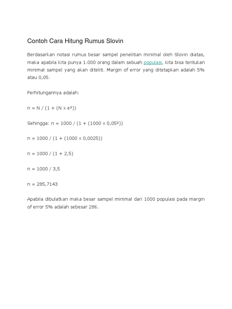 Contoh Cara Hitung Rumus Slovin | PDF