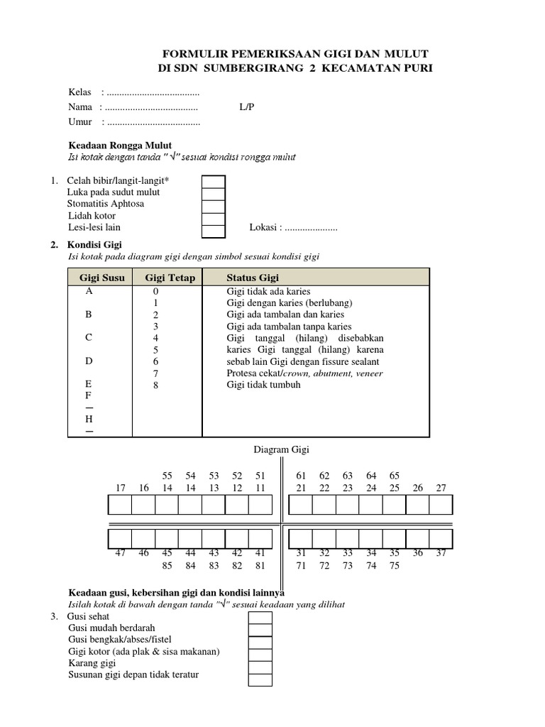 Formulir Pemeriksaan Gigi SDN Sumbergirang | PDF