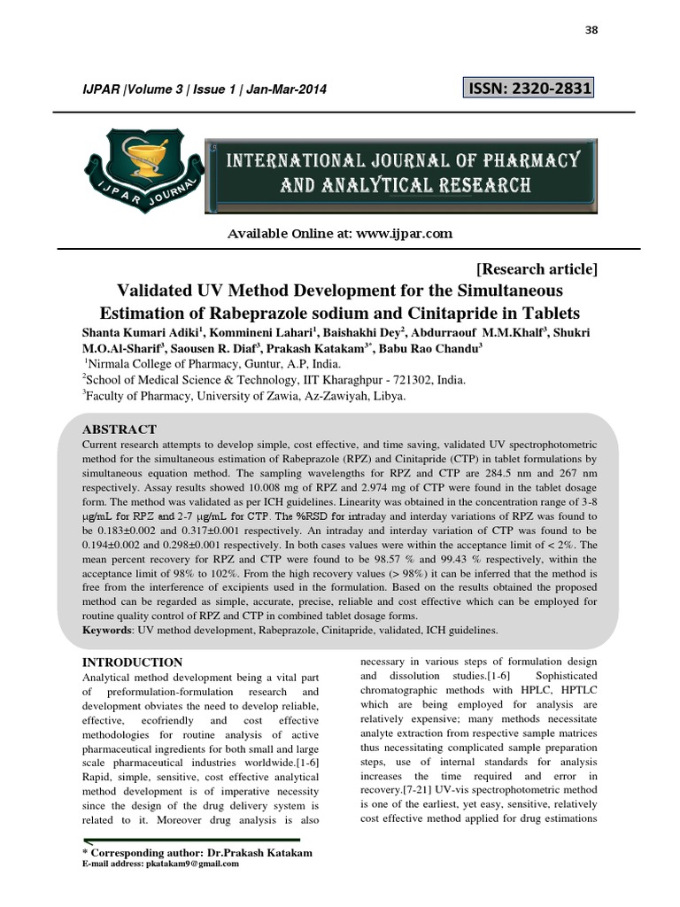 Validated UV Method Development For The Simultaneous Estimation of Rabeprazole Sodium and ...