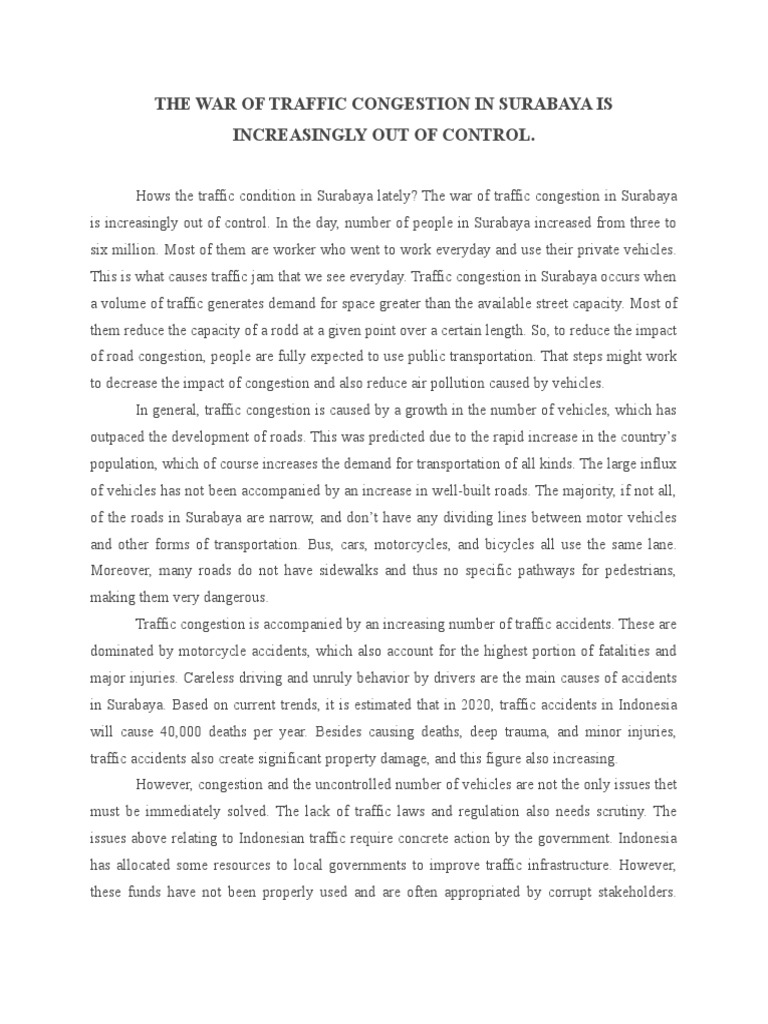 Essay | PDF | Traffic Congestion | Traffic