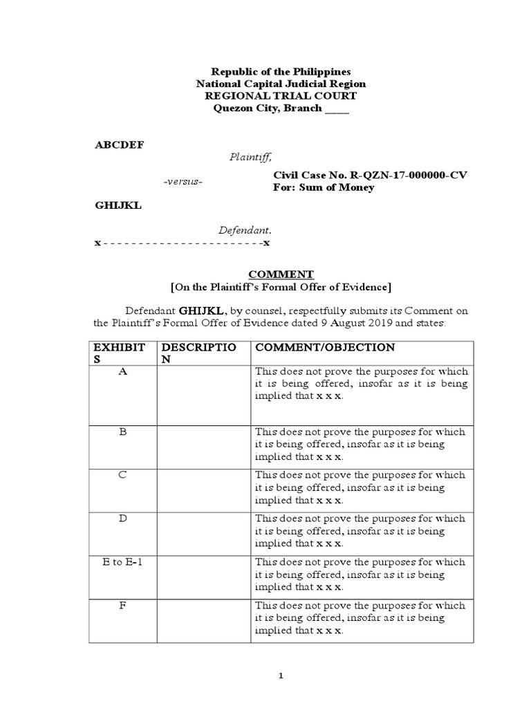 Comment On The Formal Offer of Evidence | PDF | Separation Of Powers ...