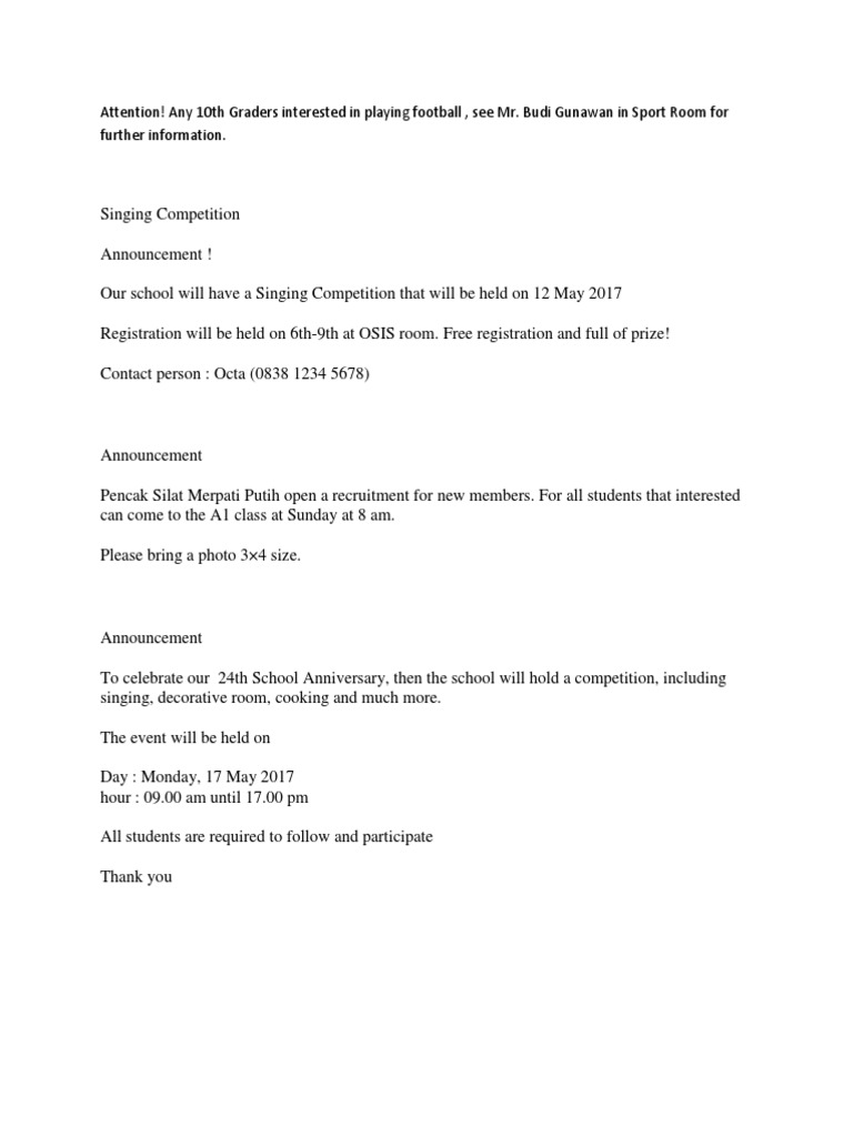 cONTOH aNNOUNCEMENT | PDF | Transport | Aviation