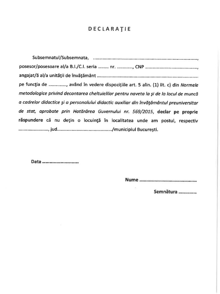 Declaratie Naveta | PDF