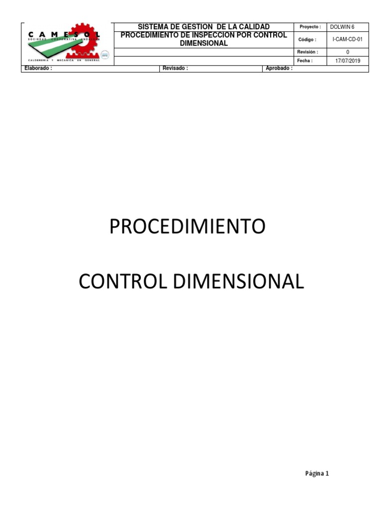 Procedimiento Control Dimensional | PDF | Gestión de la calidad ...