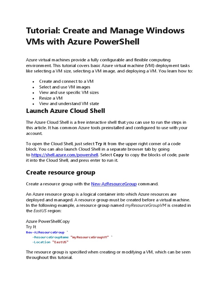 Create And Manage Windows Vms With Azure Powershell Pdf Virtual Machine Microsoft Azure
