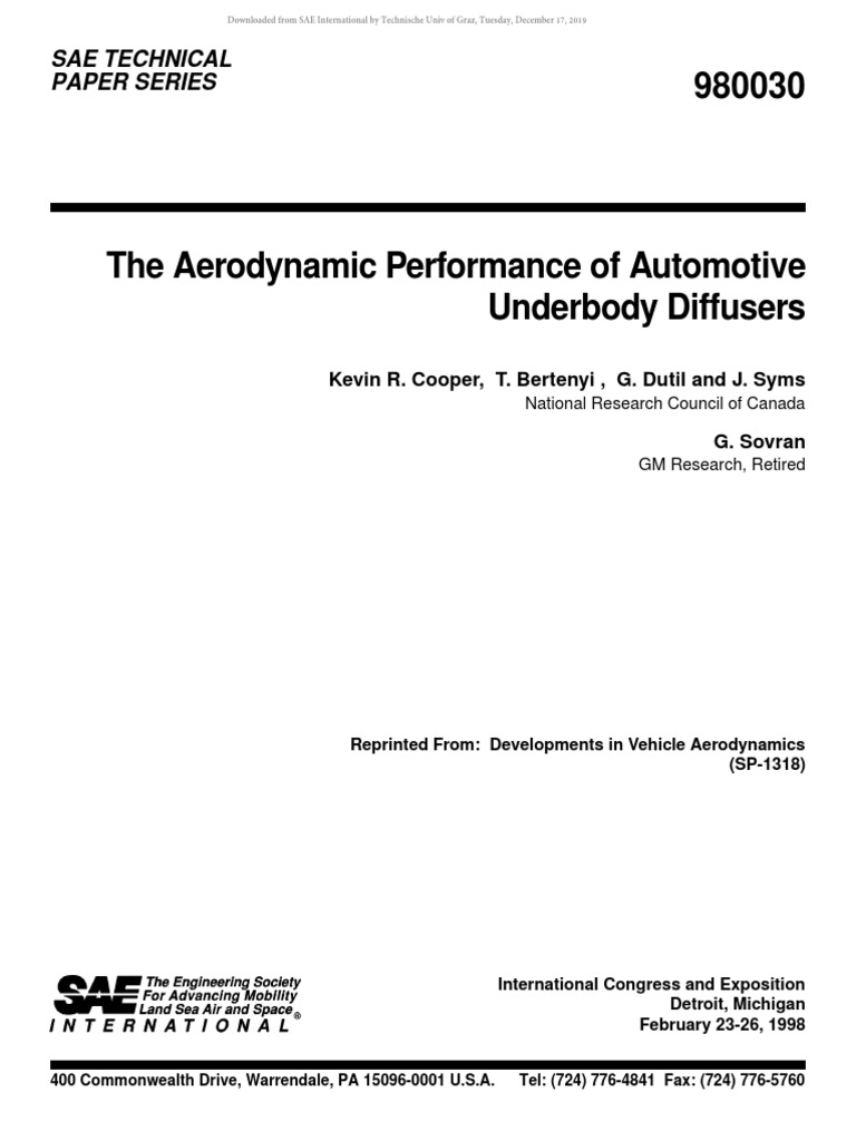 The Aerodynamic Performance of Automotive Underbody Diffusers | PDF ...