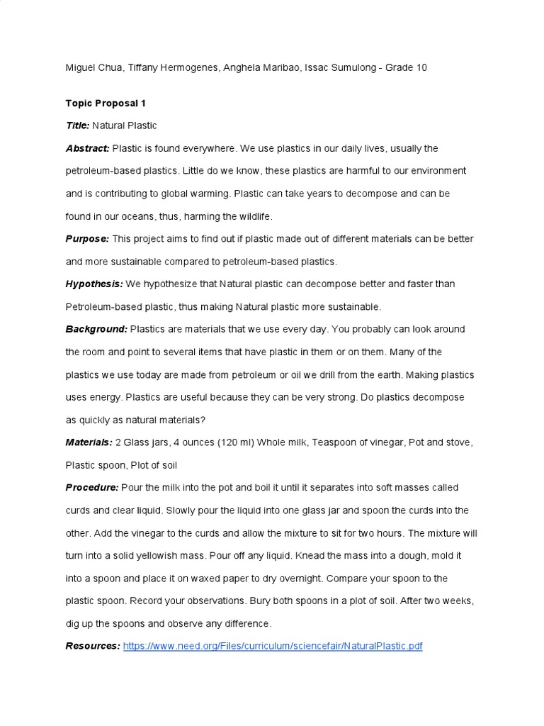 Science Fair Project - Grade 10 - Group 1 PDF | PDF | Drinking Water | Soil