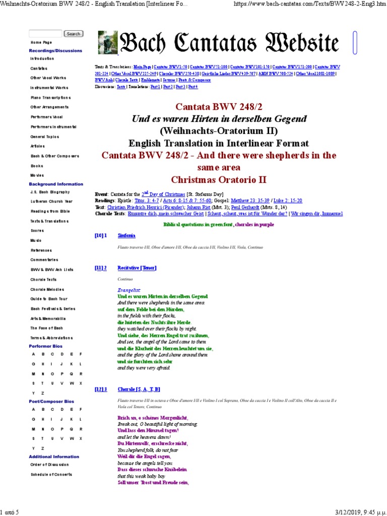 Weihnachts-Oratorium BWV 248-2 - English Translation (Interlinear ...
