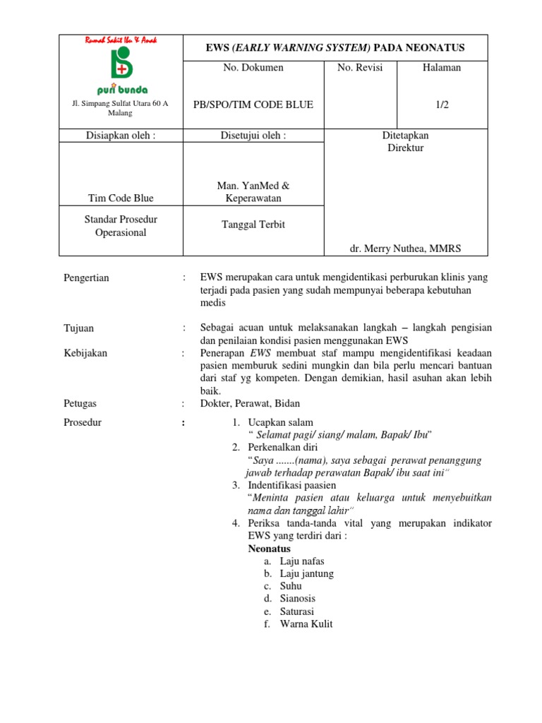 Sop Ews Neonatus | PDF