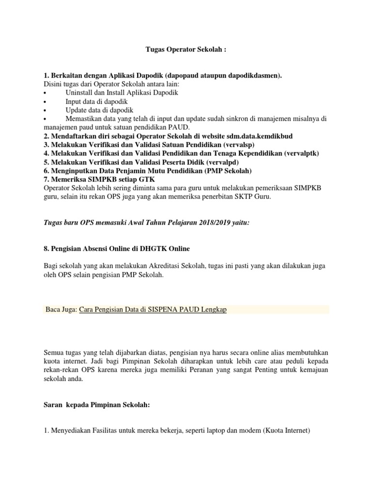 Tugas Operator Sekolah | PDF