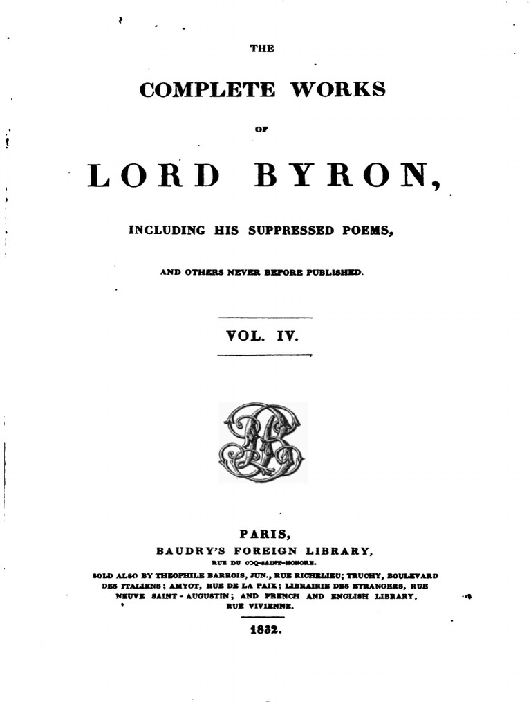 Lord Byron - The Complete Works of Lord Byron VOL. IV. (1832, Baudry 'S ...