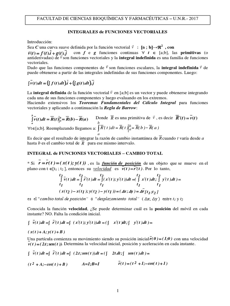 Integrales Funciones Vectoriales | PDF | Integral | Vector Euclidiano