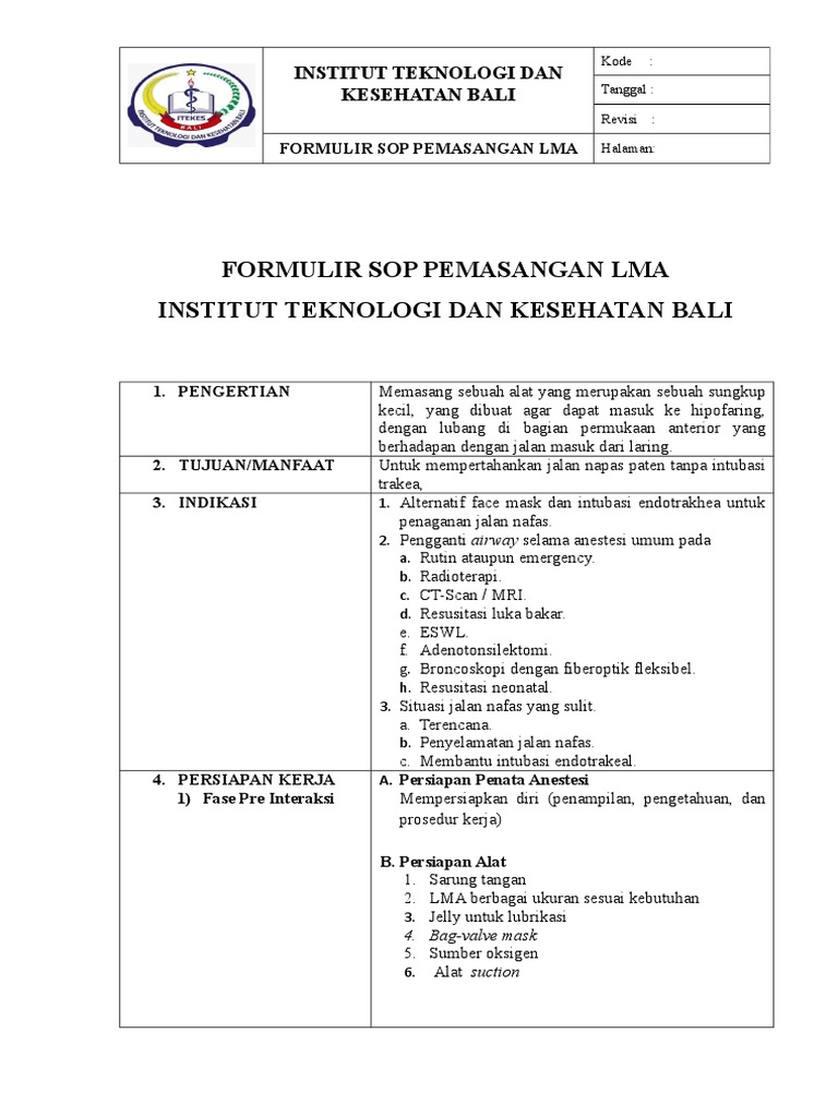 SOP Pemasangan LMA | PDF