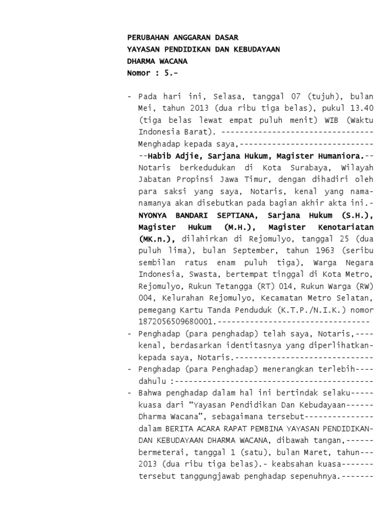 Akta Perubahan Anggaran Dasar | PDF | Politik