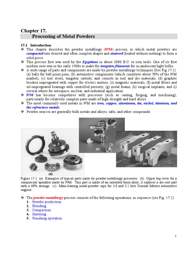 Ch17 Powder Metallurgy | PDF | Sintering | Mill (Grinding)