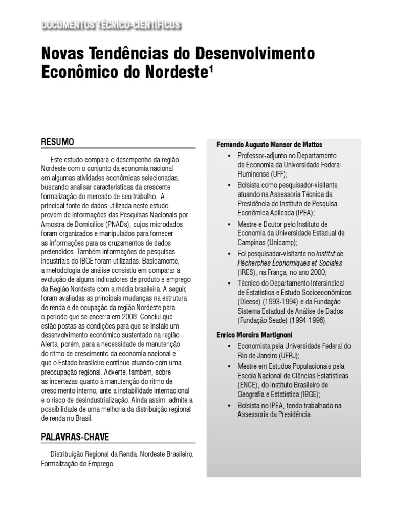 Novas Tendencias Economicas Do Nordeste | PDF | Desenvolvimento ...