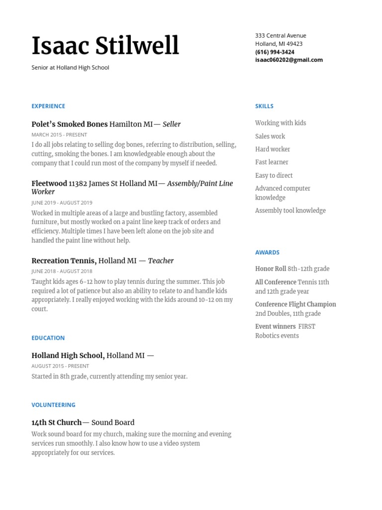Job Resume Isaac Stilwell | PDF | Learning